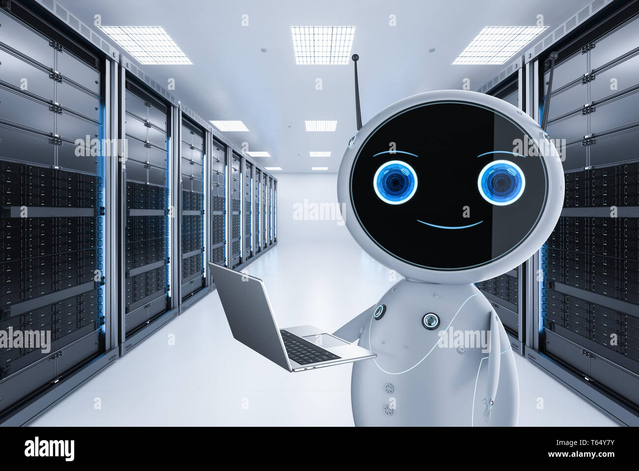 3d rendering robot working in server room Stock Photo - Alamy
