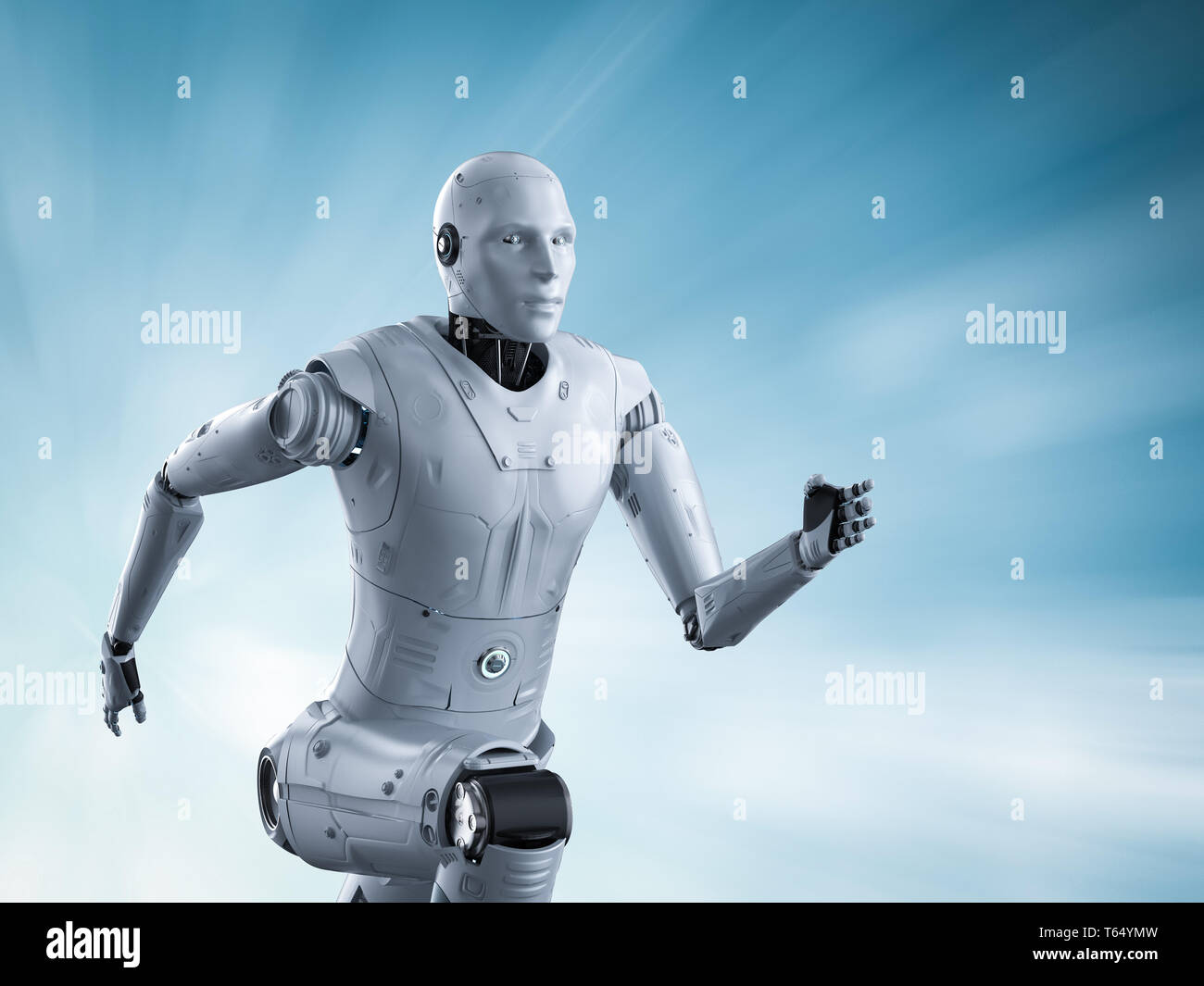3d rendering humanoid robot running or jumping on blue background Stock Photo - Alamy