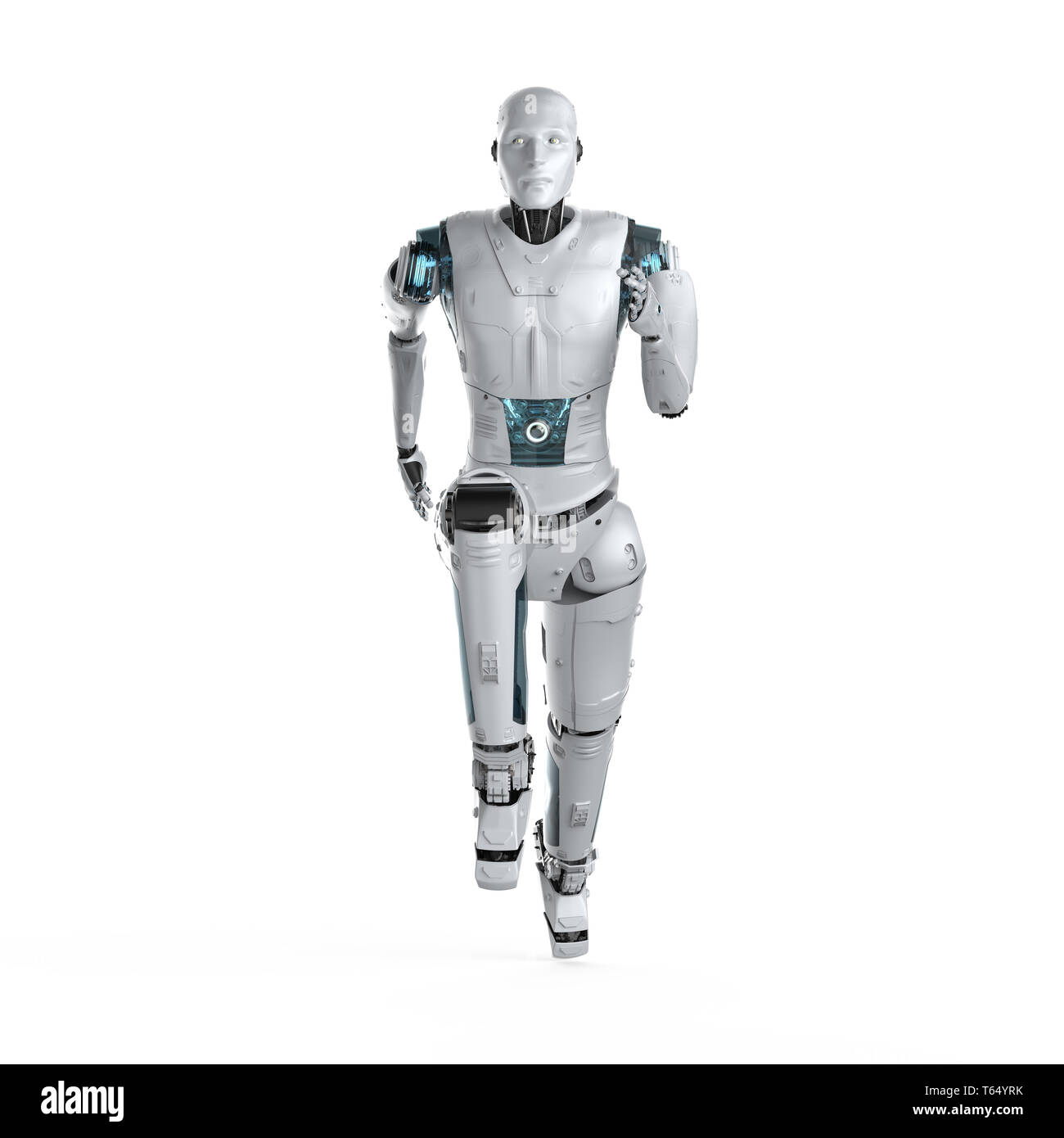 3d rendering humanoid robot running or jumping on white background ...