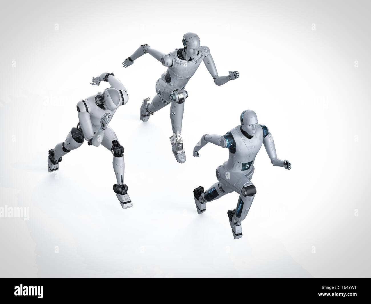 3d rendering humanoid robot running or jumping on white background ...