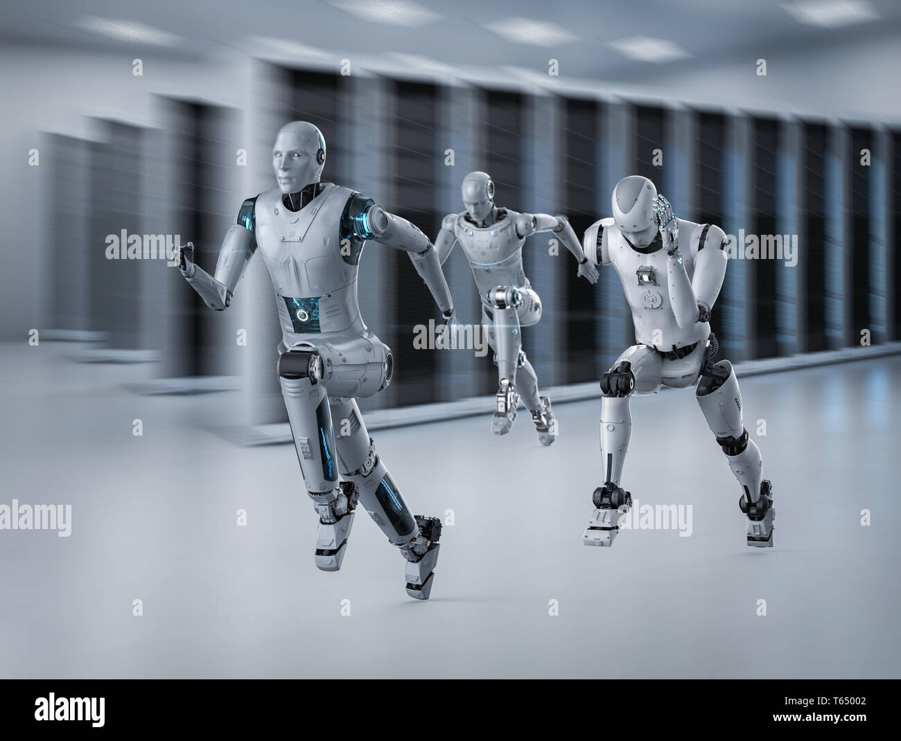 3d rendering cyborg running with fast speed in competition Stock Photo ...