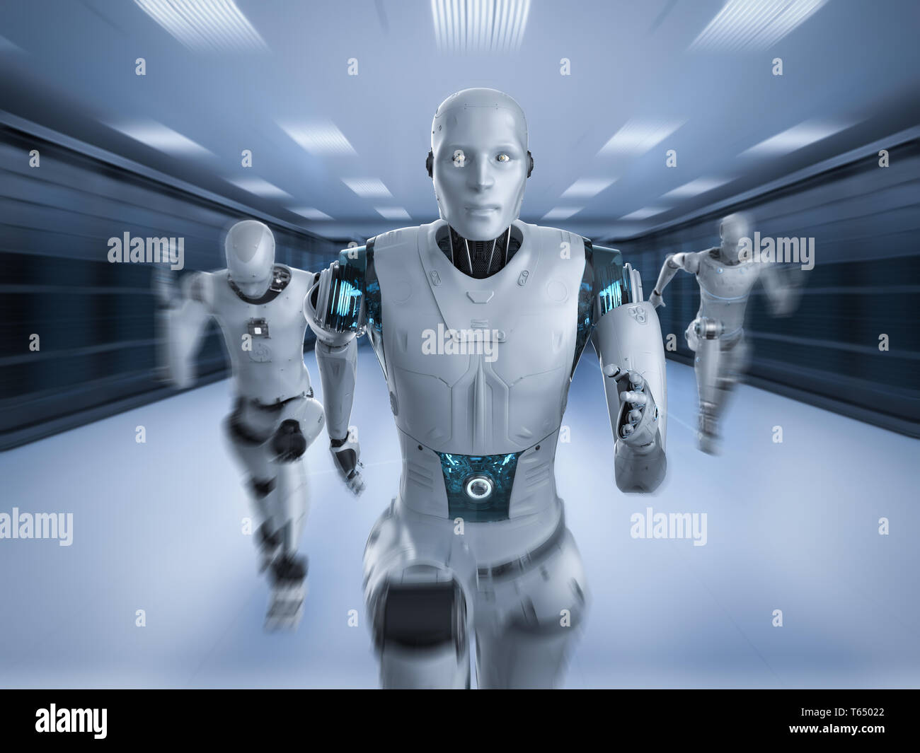 3d rendering cyborg running with fast speed in competition Stock Photo ...