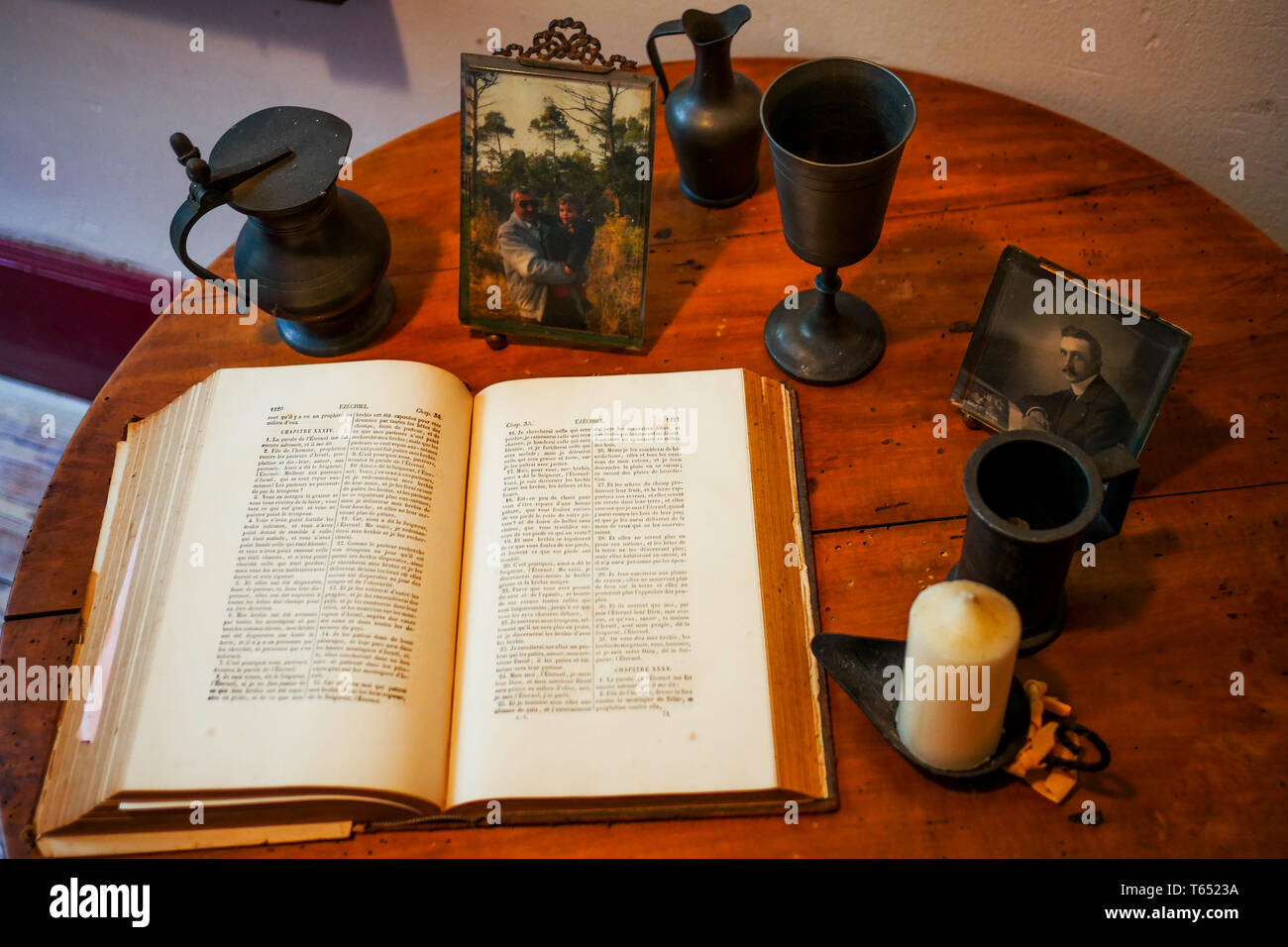 Family Bible putted on a wood console, Chomerac, Ardeche, France Stock ...