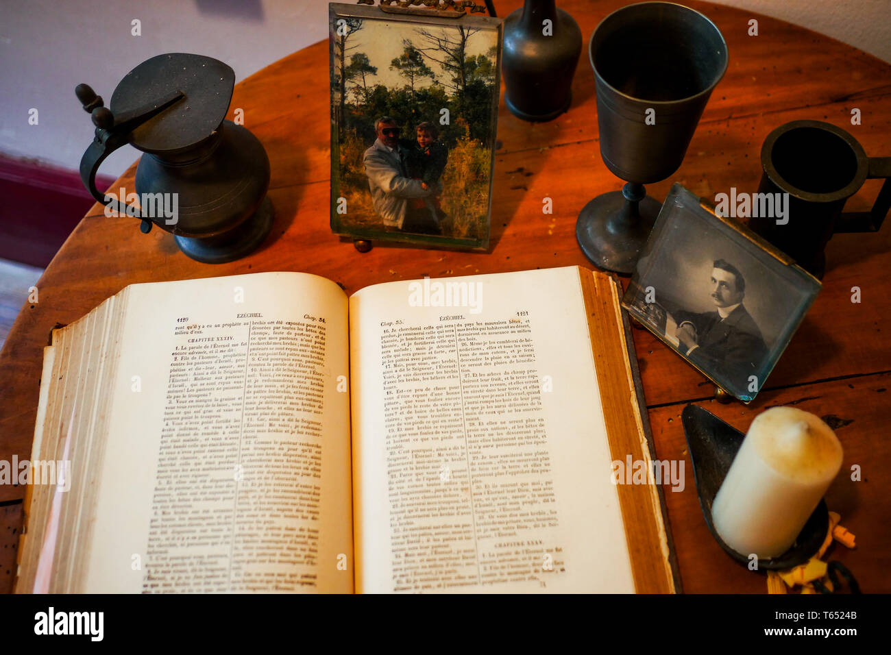 Family Bible putted on a wood console, Chomerac, Ardeche, France Stock ...