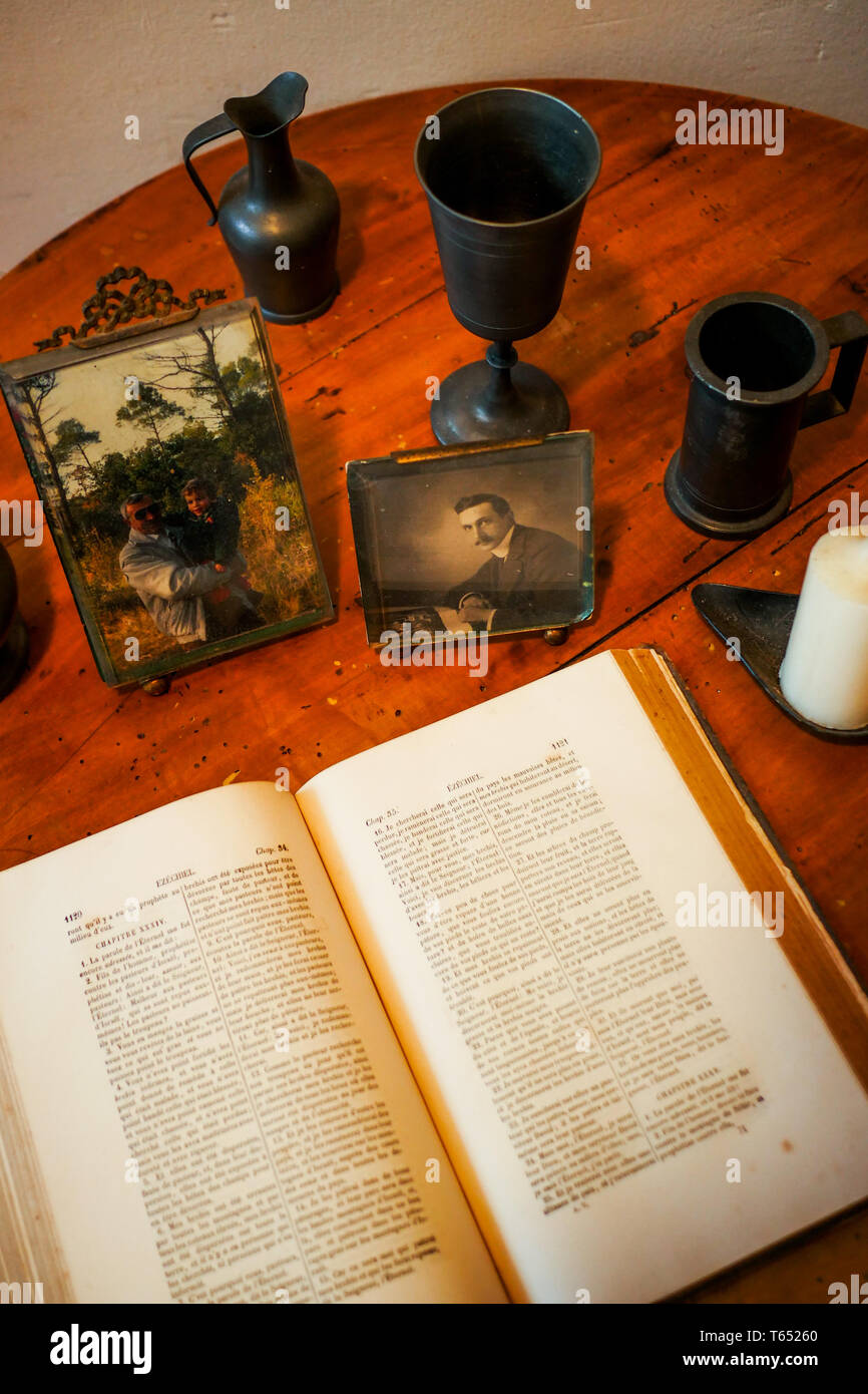 Family Bible putted on a wood console, Chomerac, Ardeche, France Stock ...