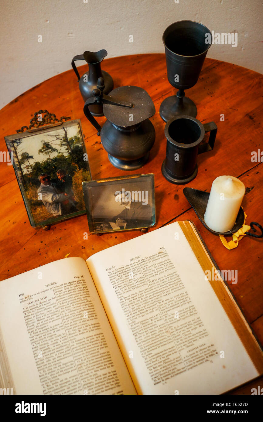 Family Bible putted on a wood console, Chomerac, Ardeche, France Stock ...