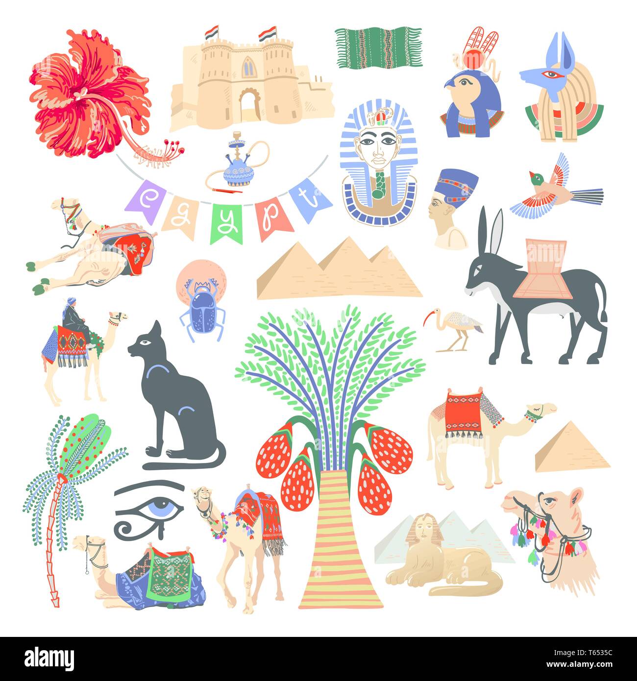 set of 26 hand drawing egyptian icon symbols in trendy minimalistic ...
