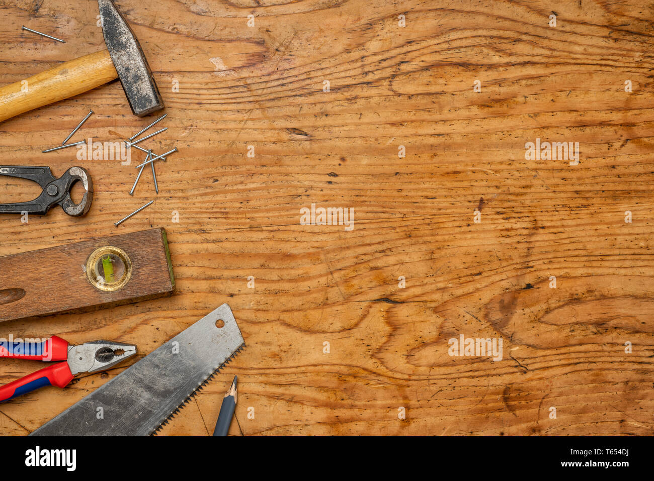 Woodworking tools on a wooden background with copy space Stock Photo ...