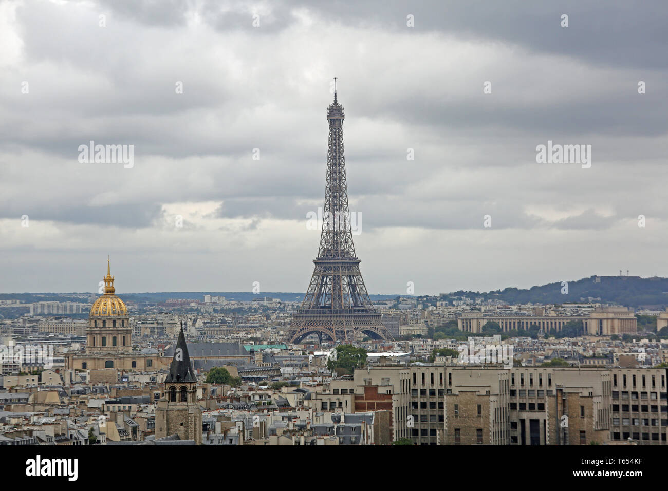 Panoramic view of Paris City with Eiffel Tower and Les Invalides ...