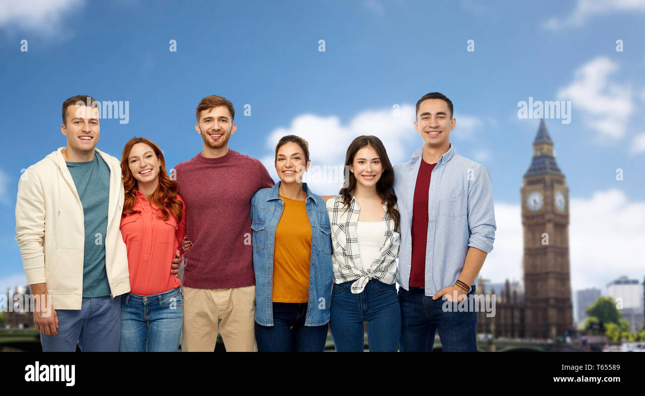 group of smiling friends over london Stock Photo - Alamy