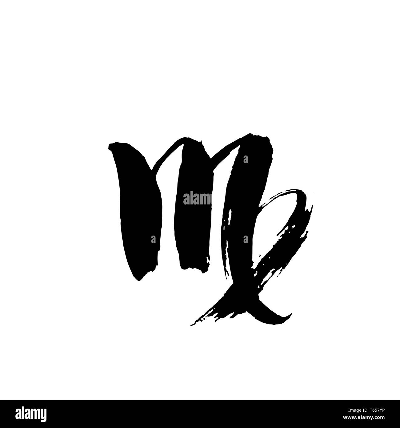 Zodiac Sign Virgo Vector Dry Brush Illustration Isolated On White