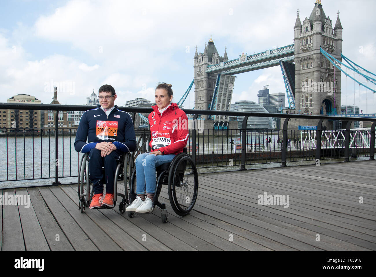 London, UK. 29th April 2019. London Marathon wheelchair winners, Daniel ...