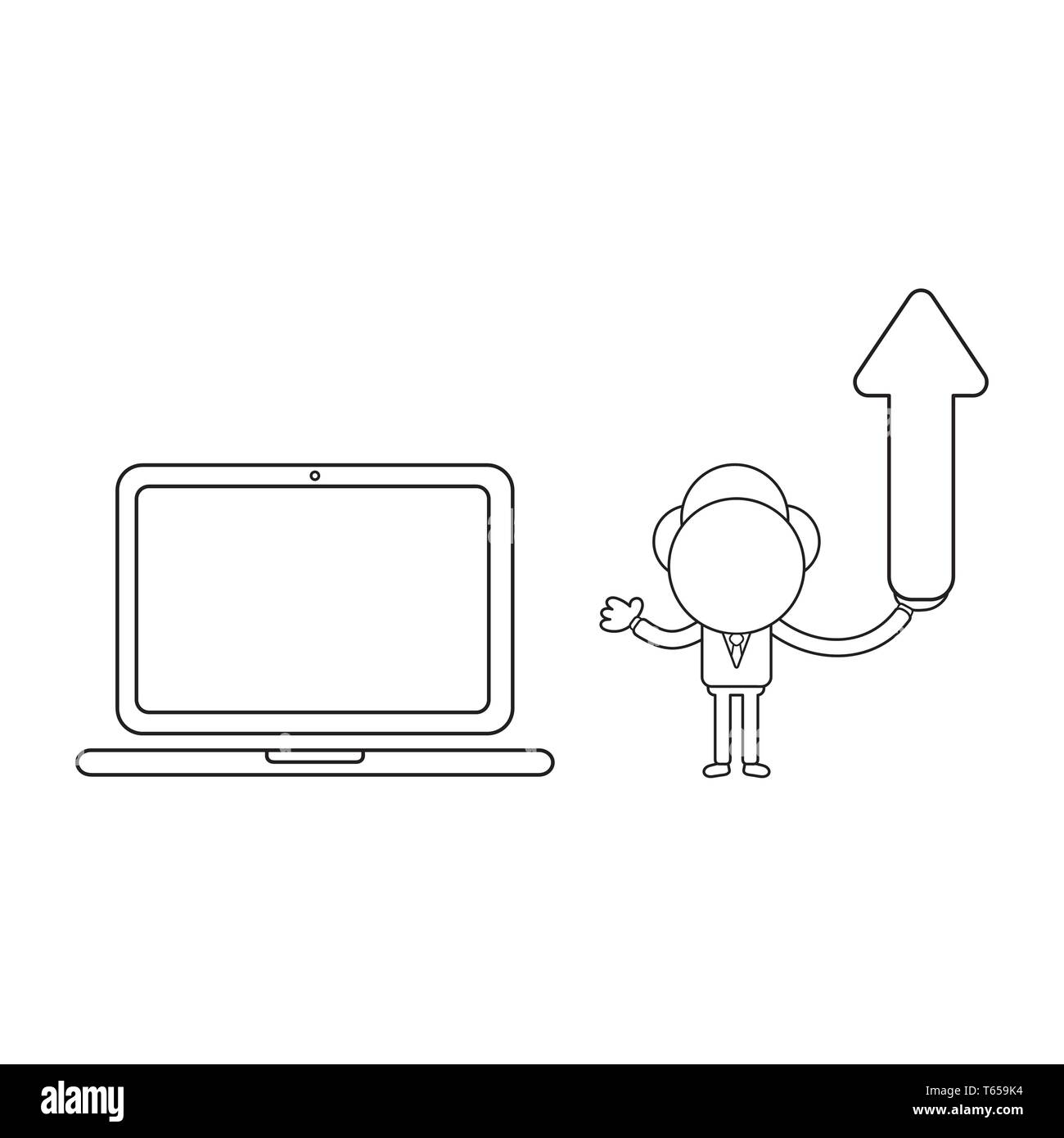 Vector illustration businessman character with laptop computer and ...