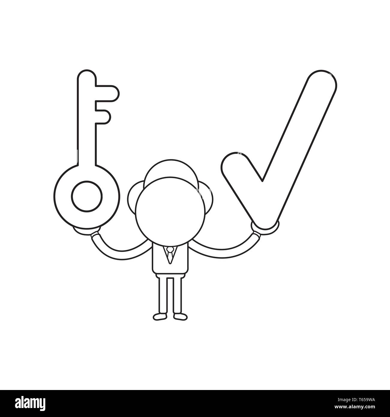 Vector illustration businessman character holding key and check mark ...