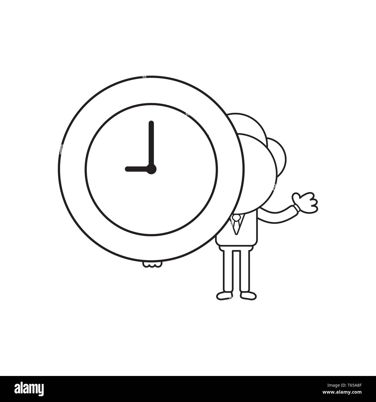 Vector illustration businessman character holding clock time. Black ...