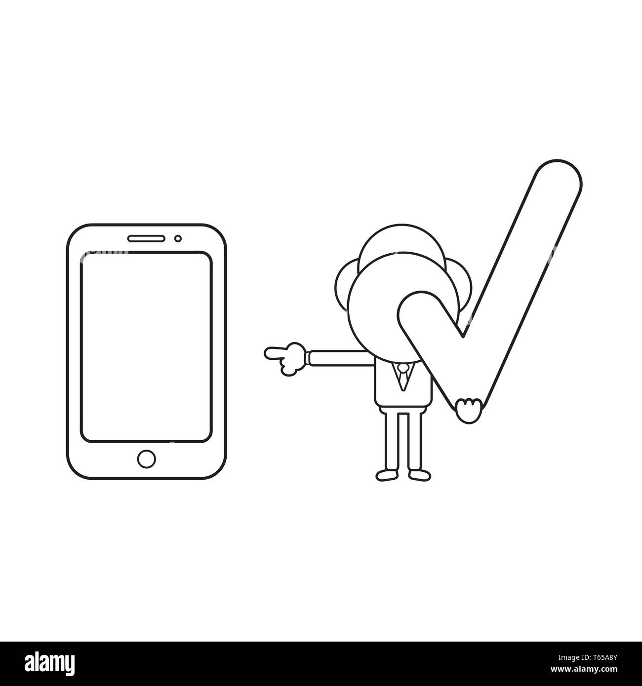 Vector illustration businessman character holding check mark and ...