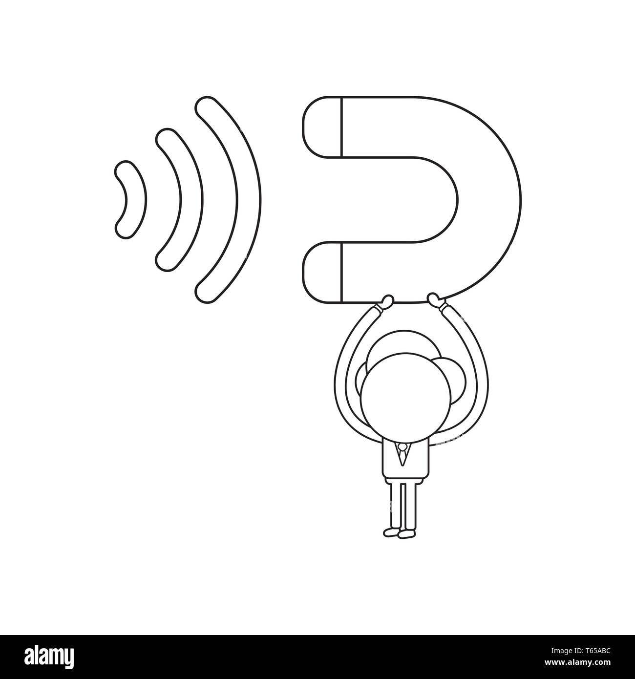 Vector illustration businessman character holding up magnet and ...