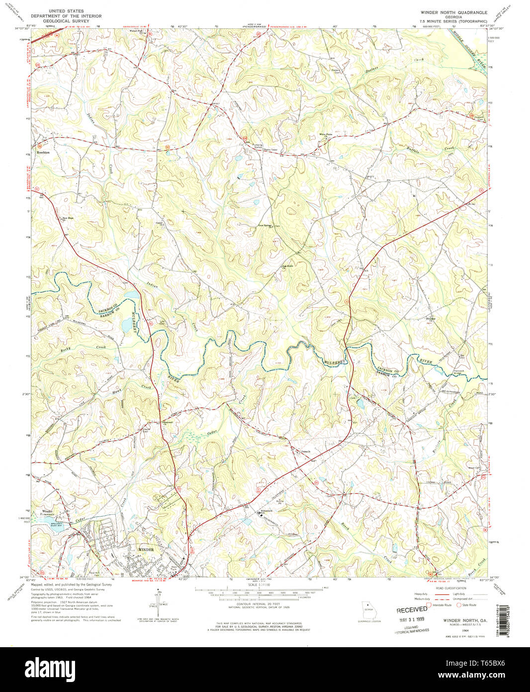 USGS TOPO Map Georgia GA Winder North 247284 1964 24000 Restoration ...