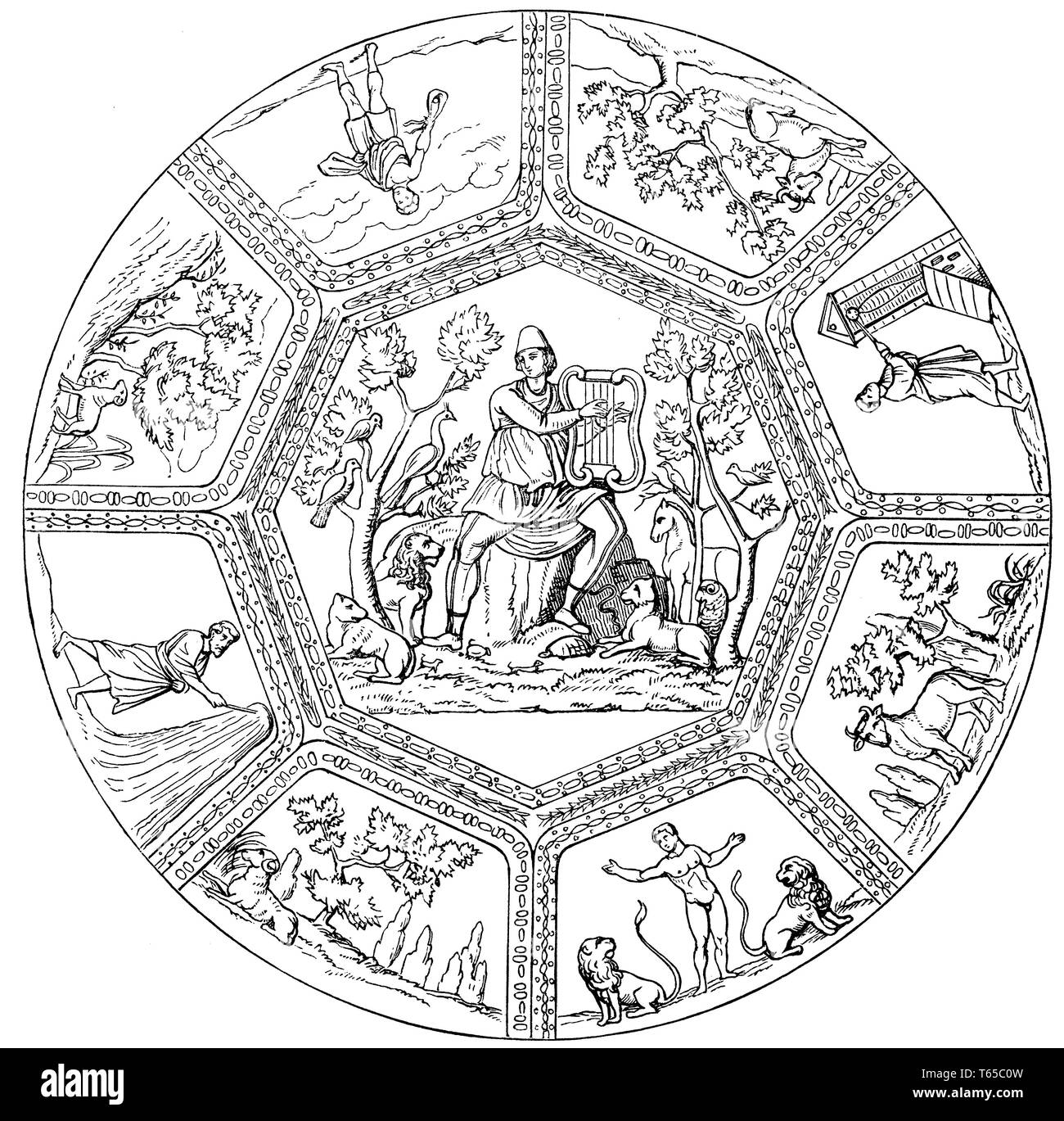 Christ as Orpheus. Ceiling painting in the Roman catacomb Stock Photo ...