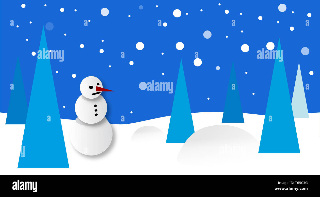 Winter scenery with snowman Stock Photo - Alamy
