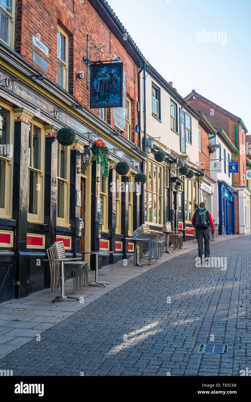 Norwich city street and pub. Norfolk, England, UK Stock Photo - Alamy