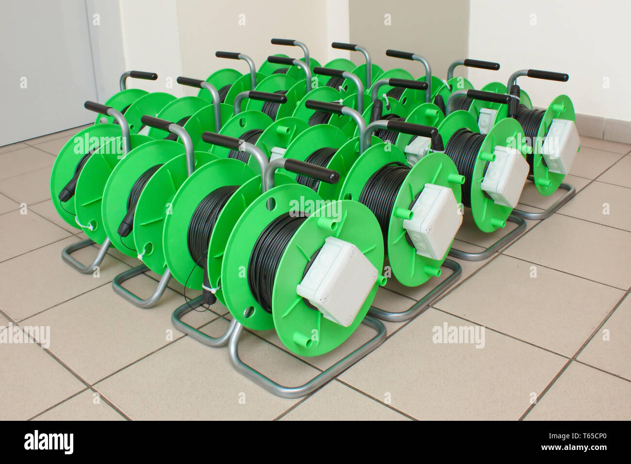 Group of cable reels for new fiber optic installation Stock Photo - Alamy