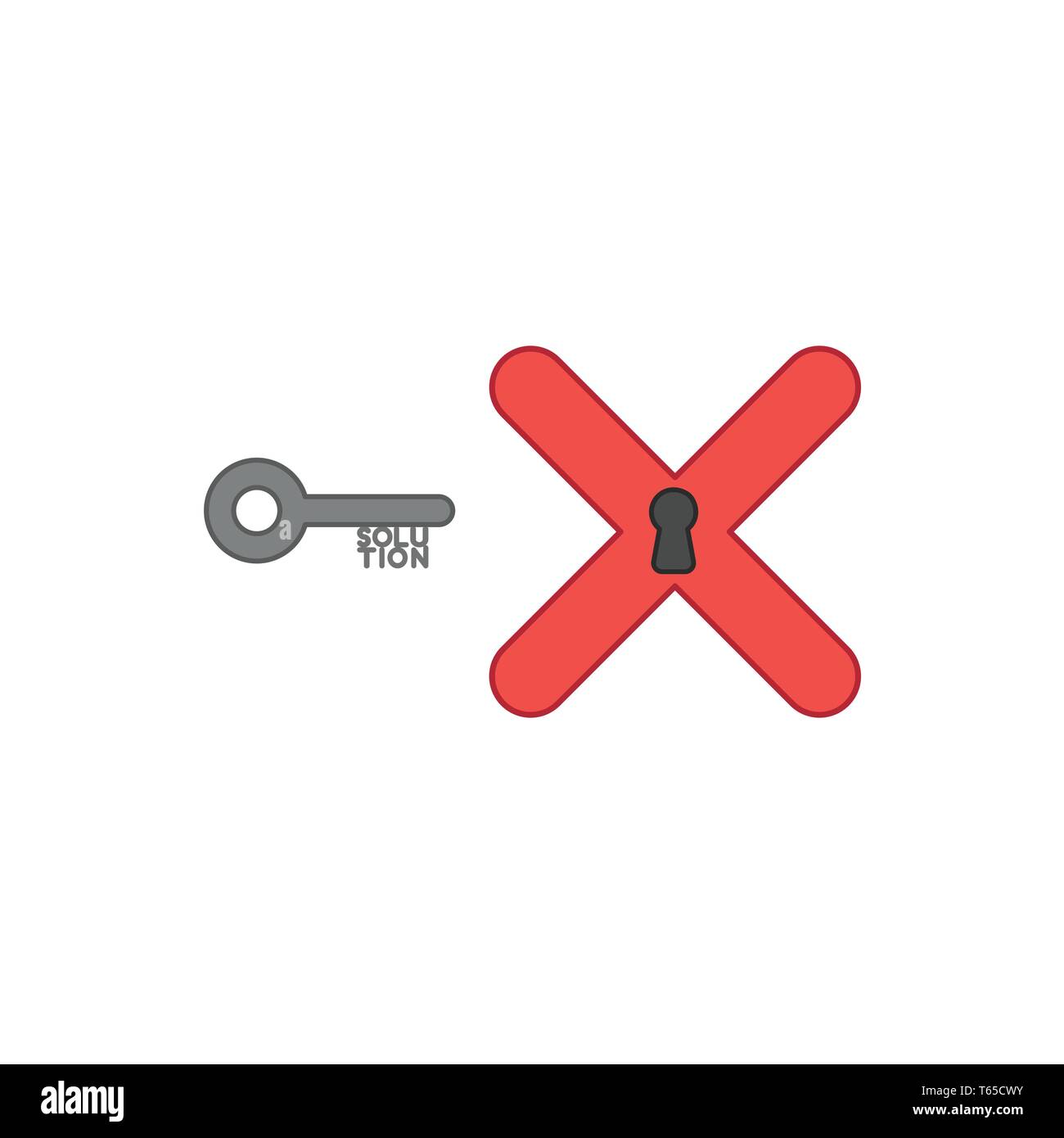 Flat design style vector illustration concept of key with solution text ...