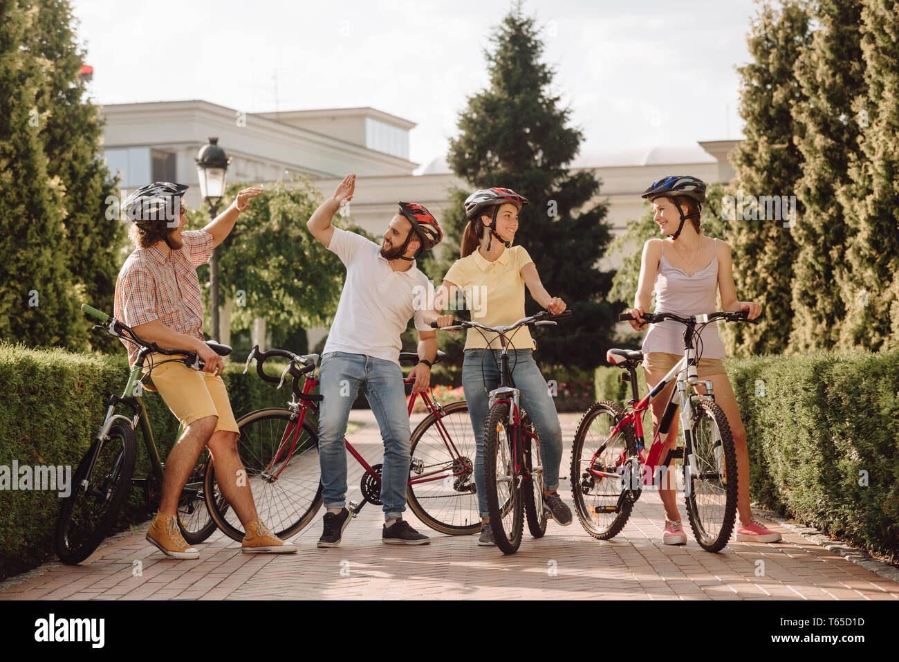 Group of cyclists having fun outdoors Stock Photo - Alamy