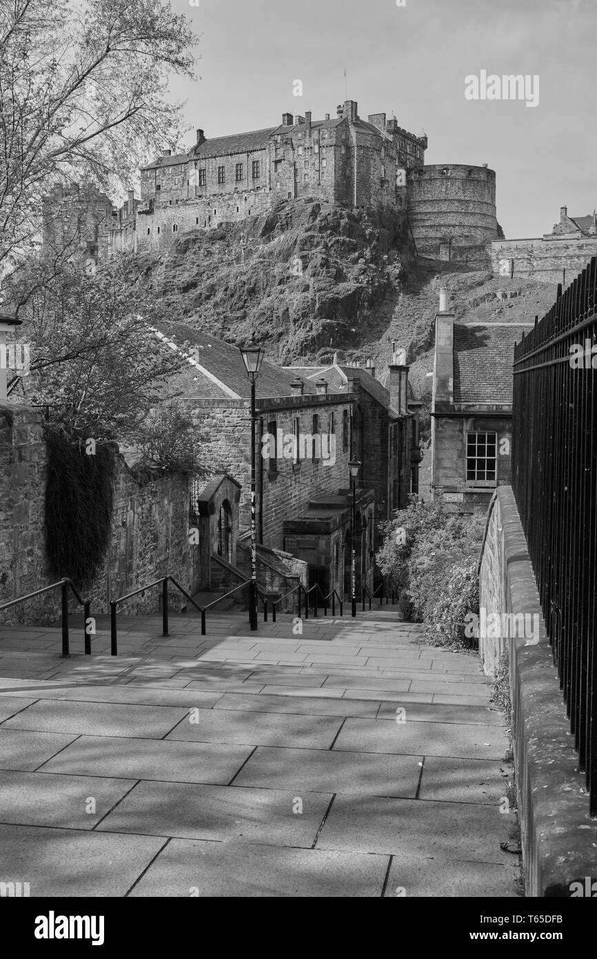 The Vennel street steps in Edinburgh, Scotland. Looking up at the ...