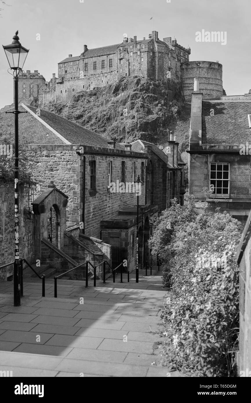 The Vennel street steps in Edinburgh, Scotland. Looking up at the ...