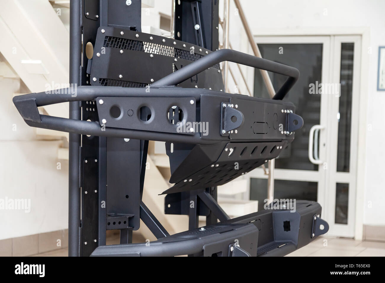 Stand for demonstration of car body elements reinforced for off-road ...