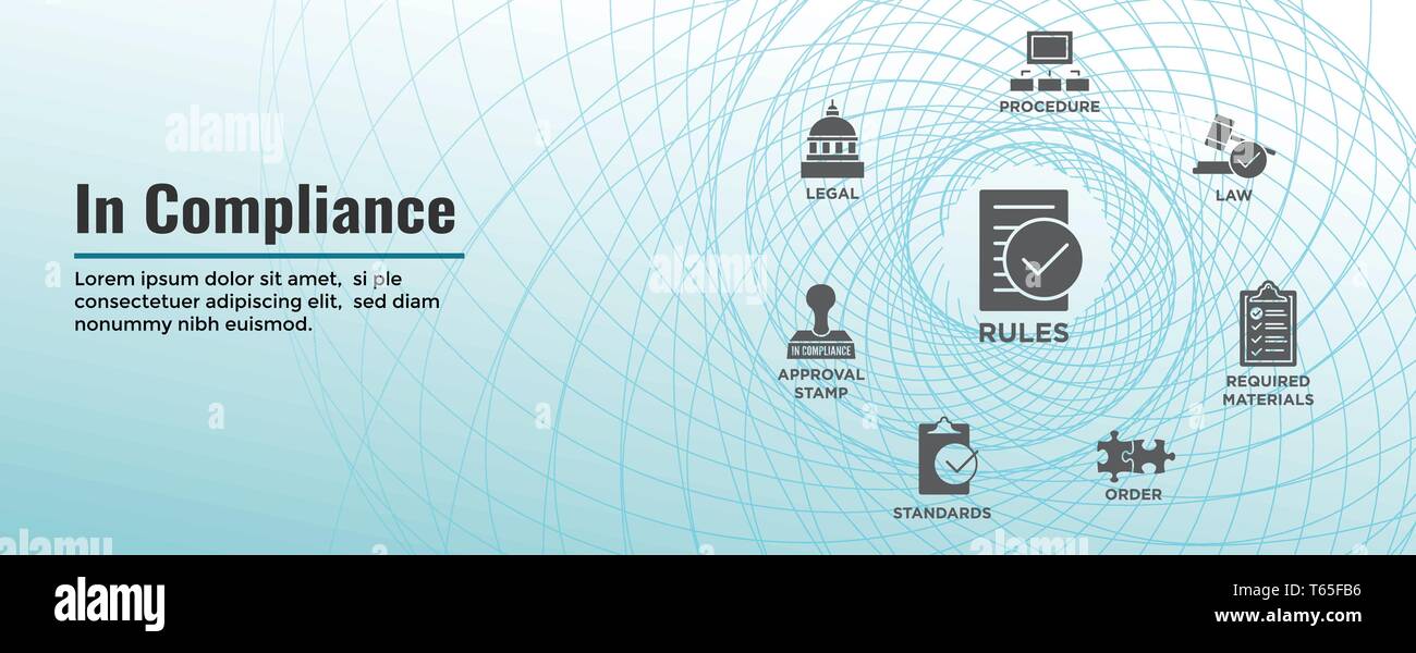 In compliance web header banner with icon set - company passed ...