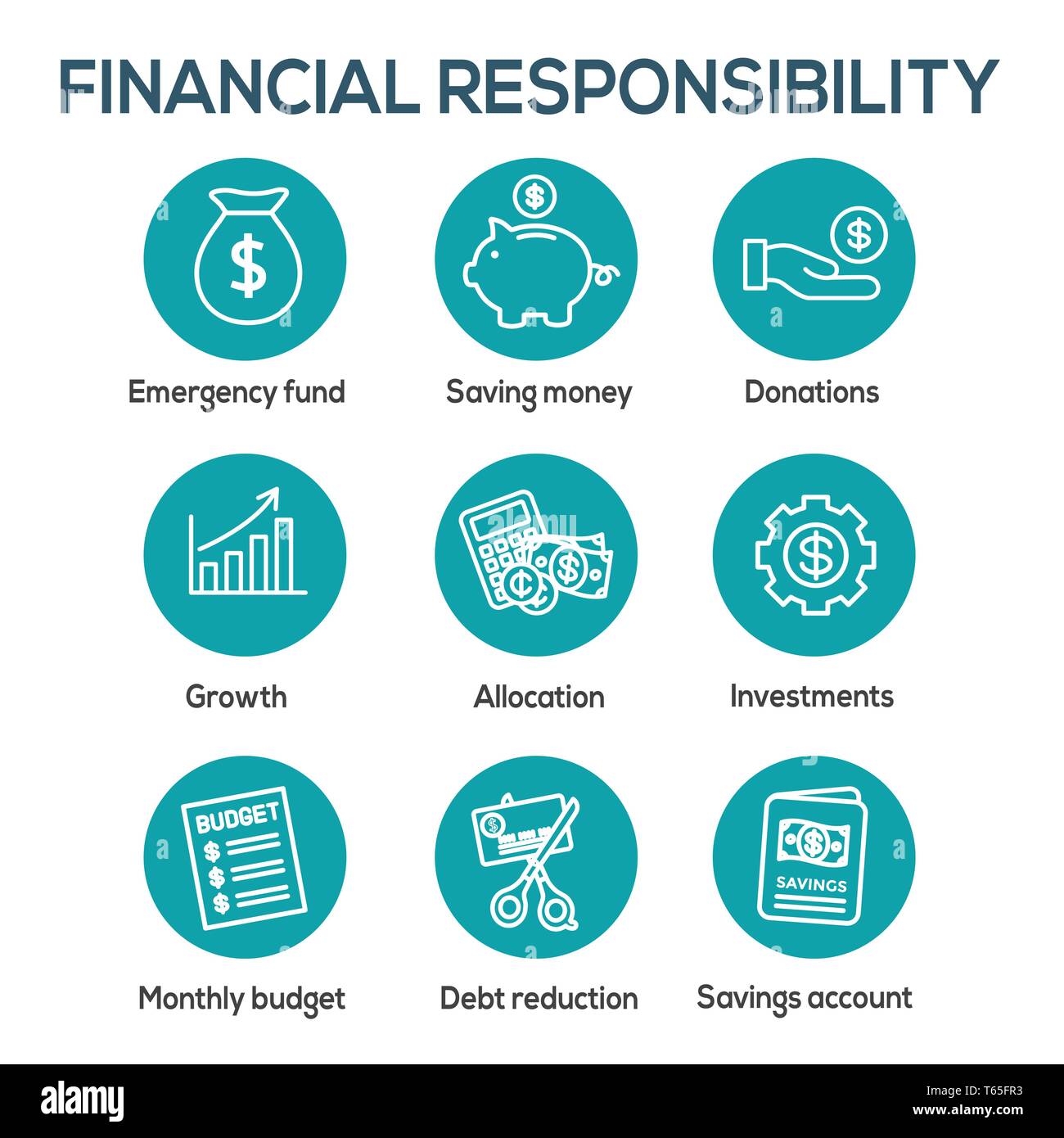 Personal Finance and Responsibility Icon Set with Money, Saving, and ...