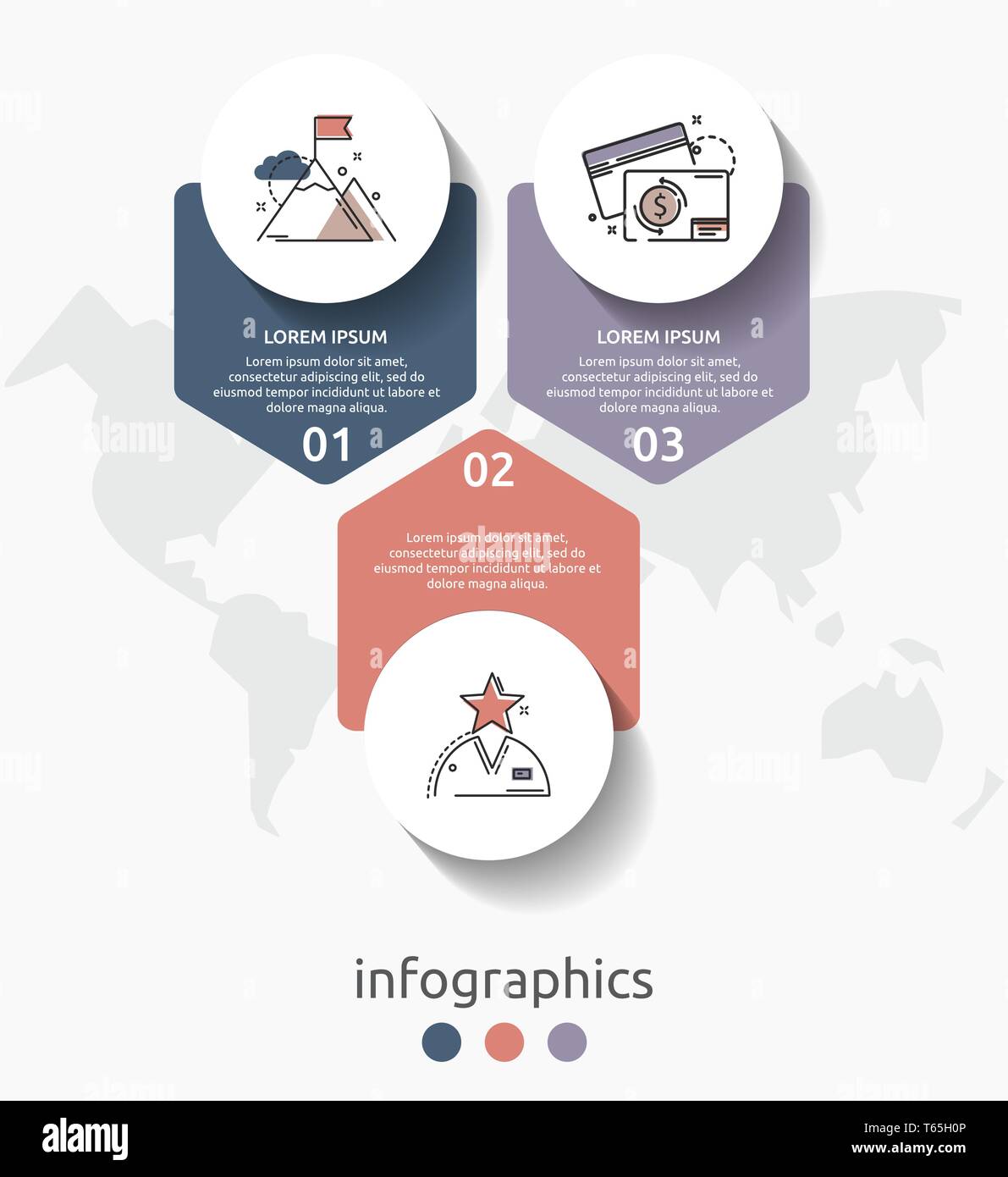 Vector infographic flat template circles for three label, diagram, graph, presentation. Business ...