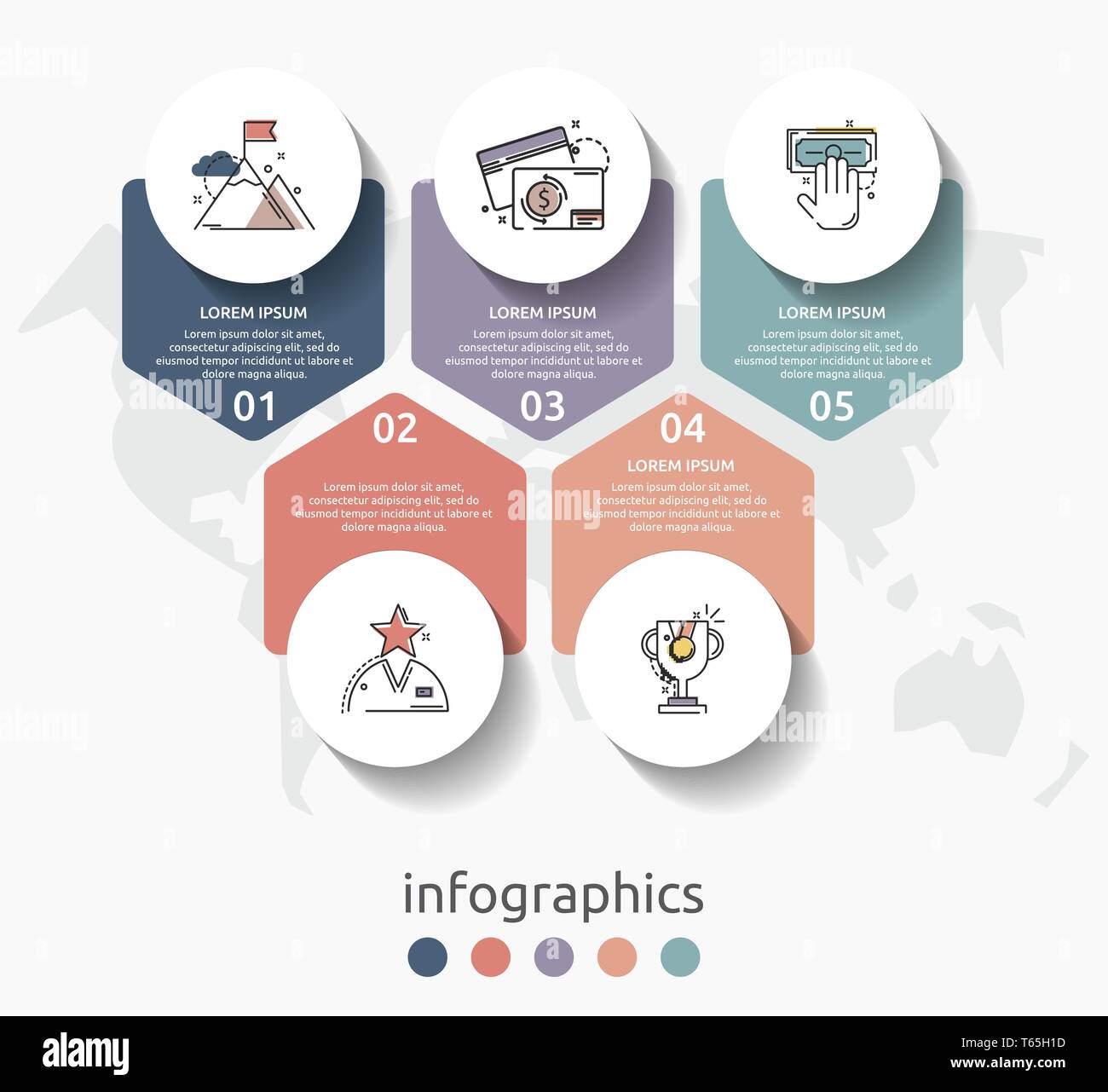 Vector infographic flat template circles for five label, diagram, graph ...