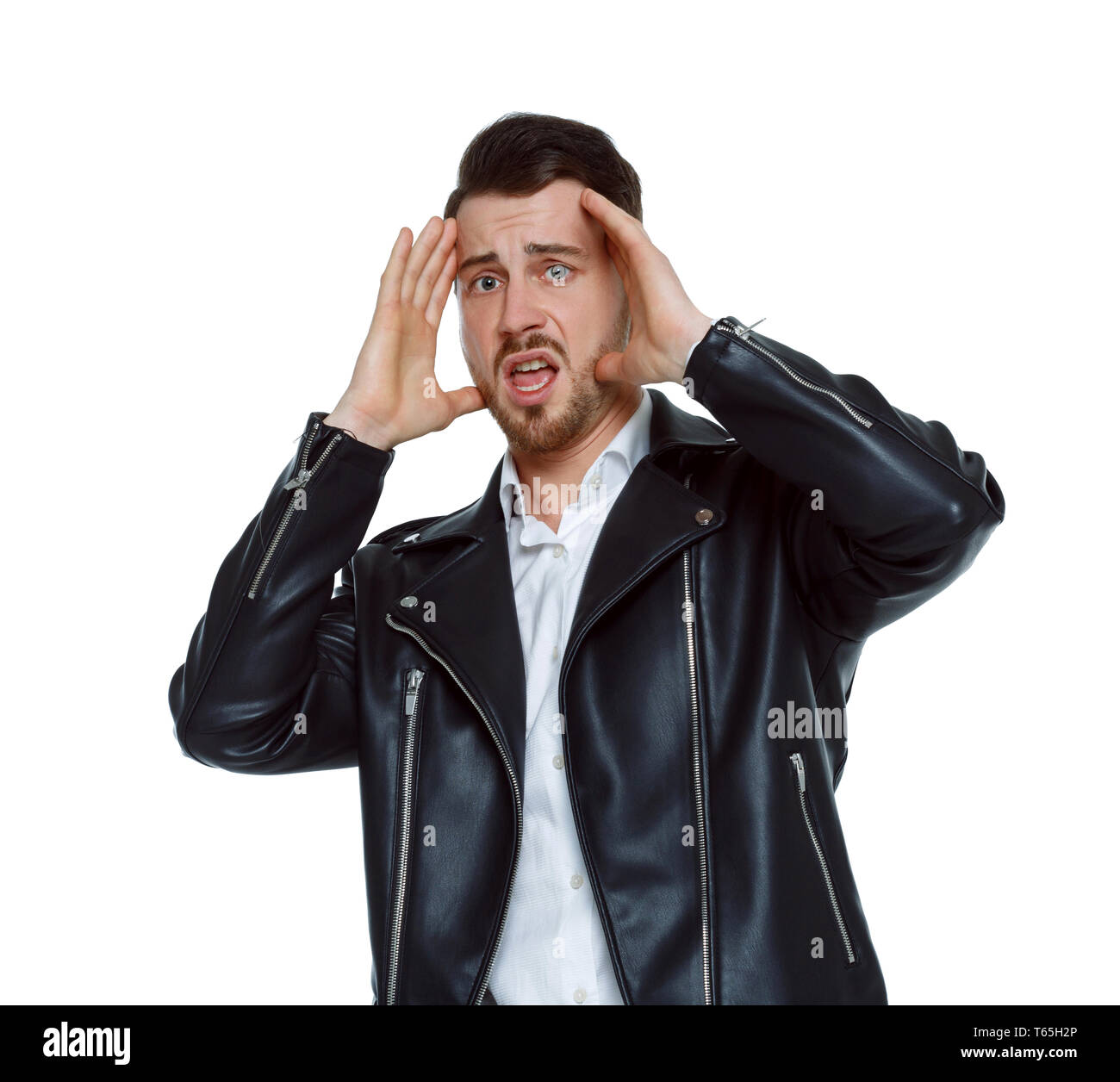 front view of shocked man. Upset guy. front view people collection ...