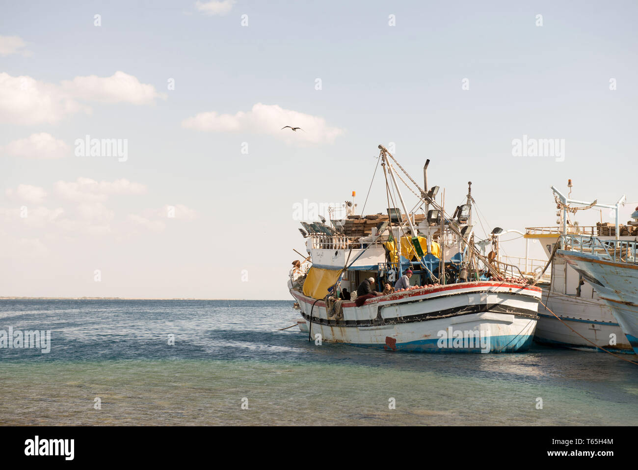 Egypt. Hurghada. Red sea. Fishing boat. Boats in port Stock Photo - Alamy