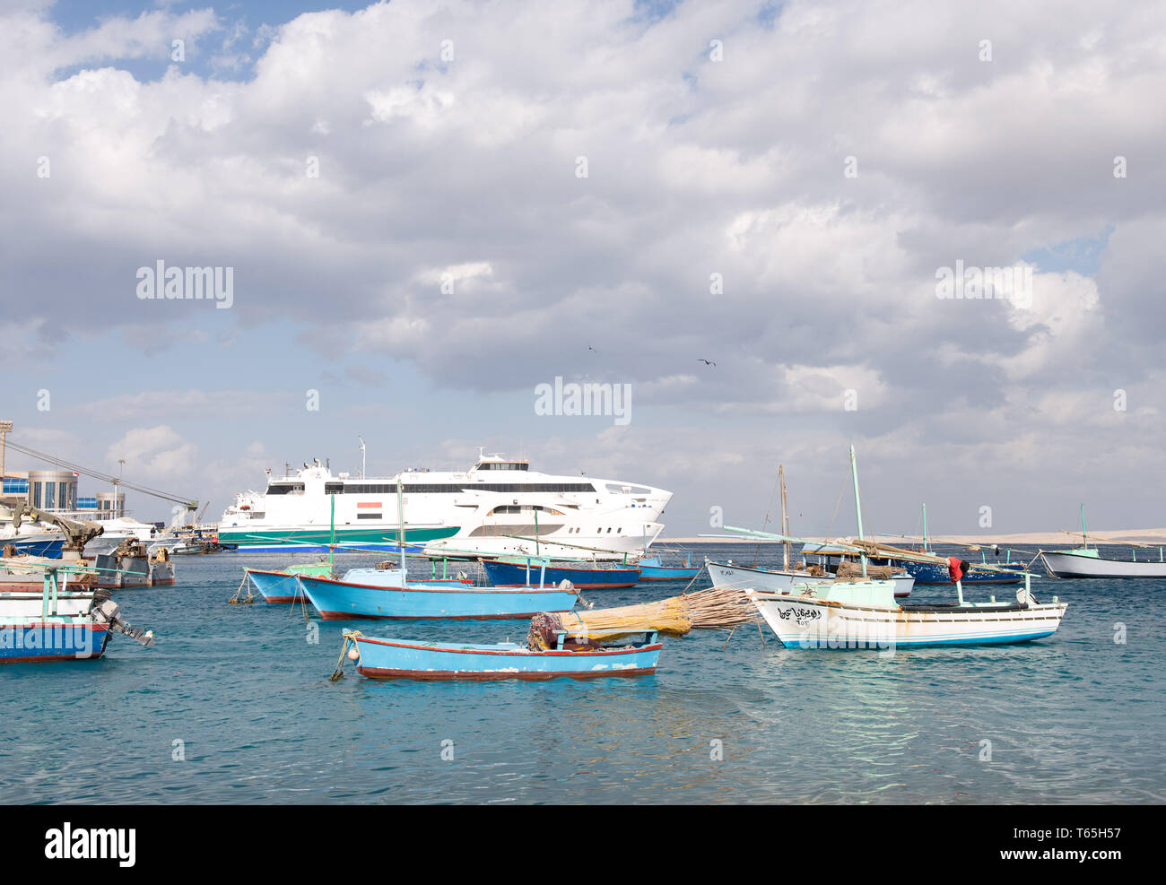 Egypt. Hurghada. Red sea. Fishing boat. Boats in port Stock Photo - Alamy