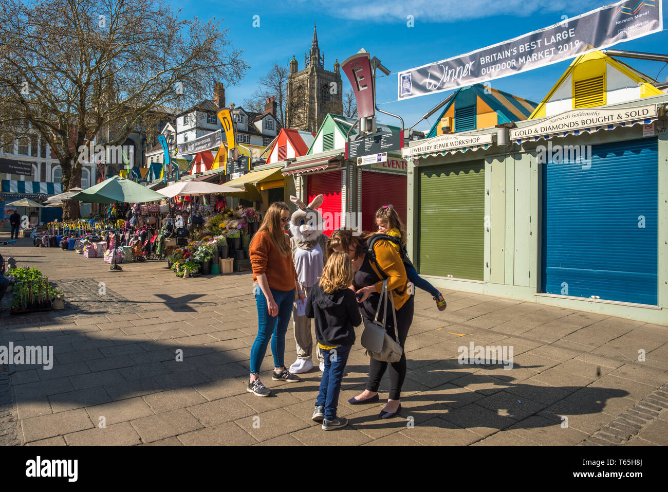 Colourful market stalls of Norwich city market. Norfolk, East Anglia ...
