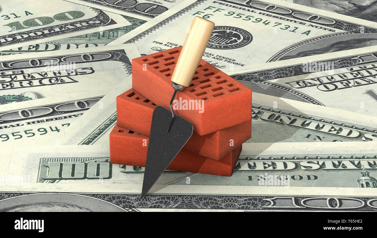 3d illustration: Three red silicate bricks stacked in a pile with a ...