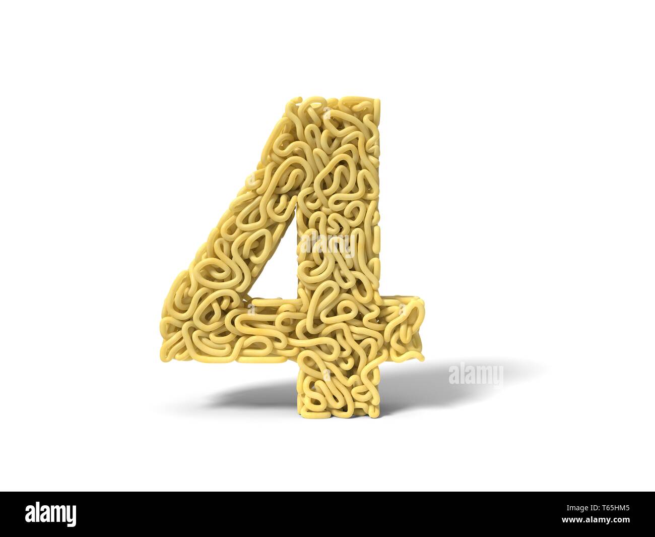 noodle in shape of number 4. curly spaghetti for cooking. 3d ...