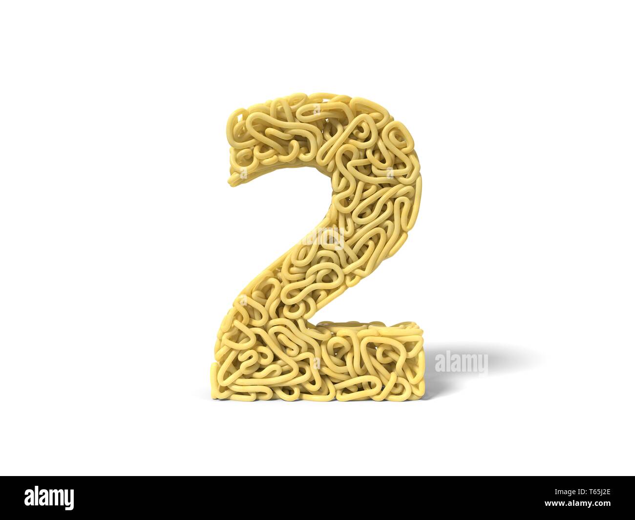 noodle in shape of number 2. curly spaghetti for cooking. 3d ...