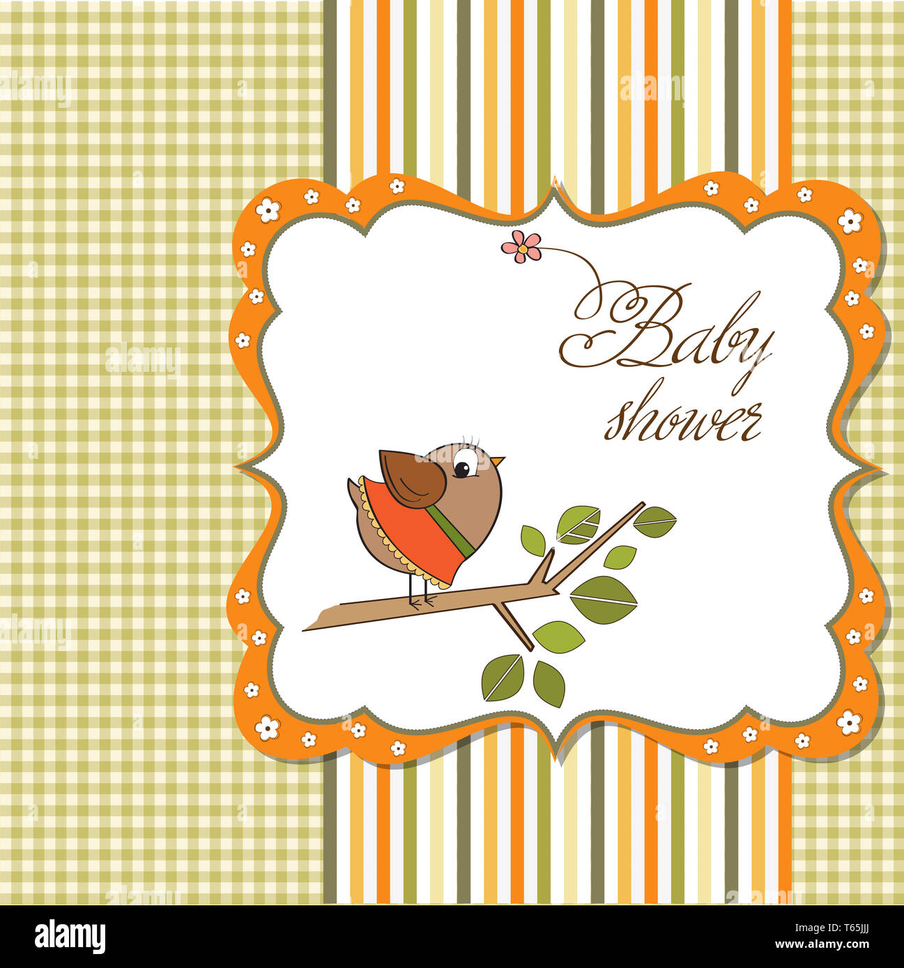 welcome baby card with funny little bird Stock Photo - Alamy