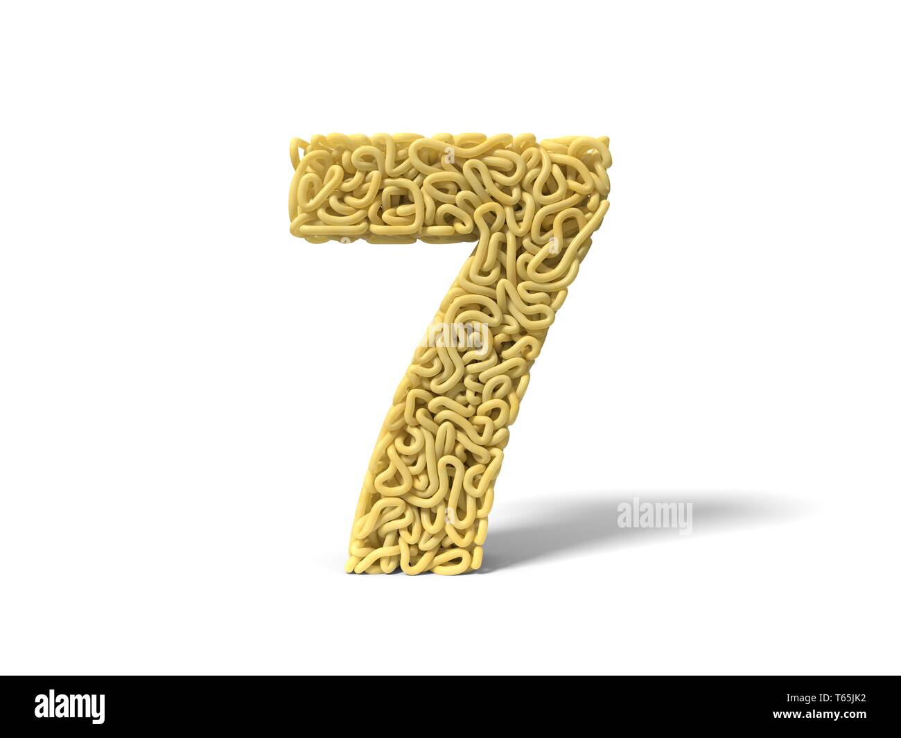 noodle in shape of number 7. curly spaghetti for cooking. 3d ...
