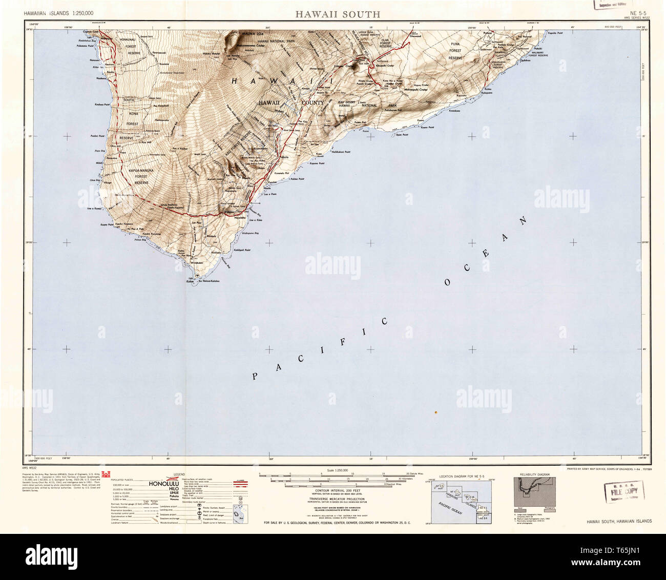 USGS TOPO Map Hawaii HI Hawaii South 349922 1954 250000 Restoration ...