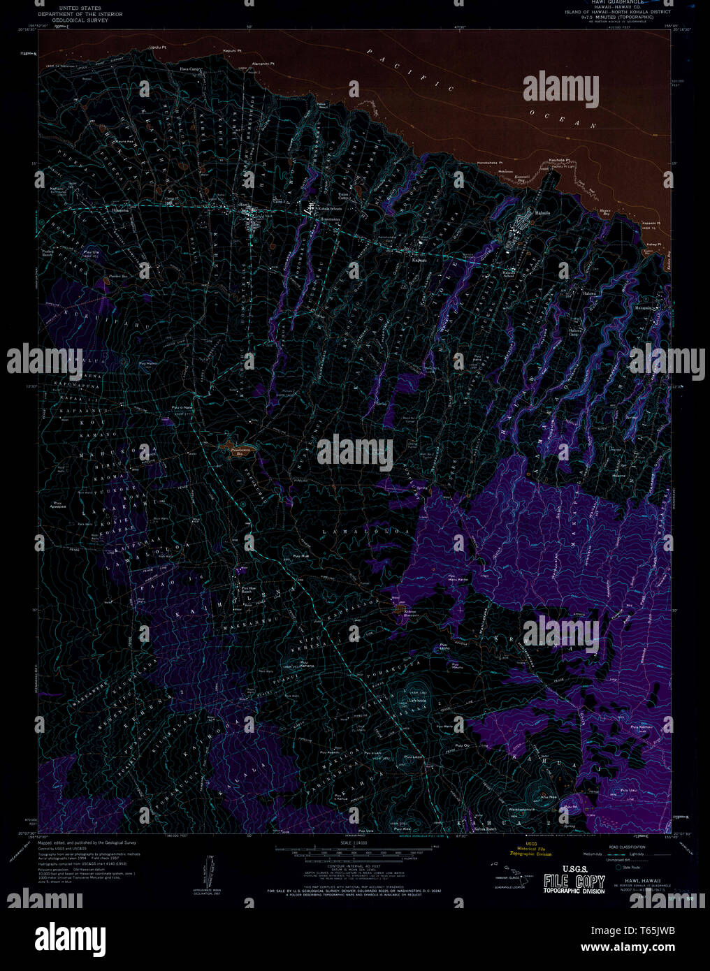 USGS TOPO Map Hawaii HI Hawi 349271 1957 24000 Inverted Restoration ...