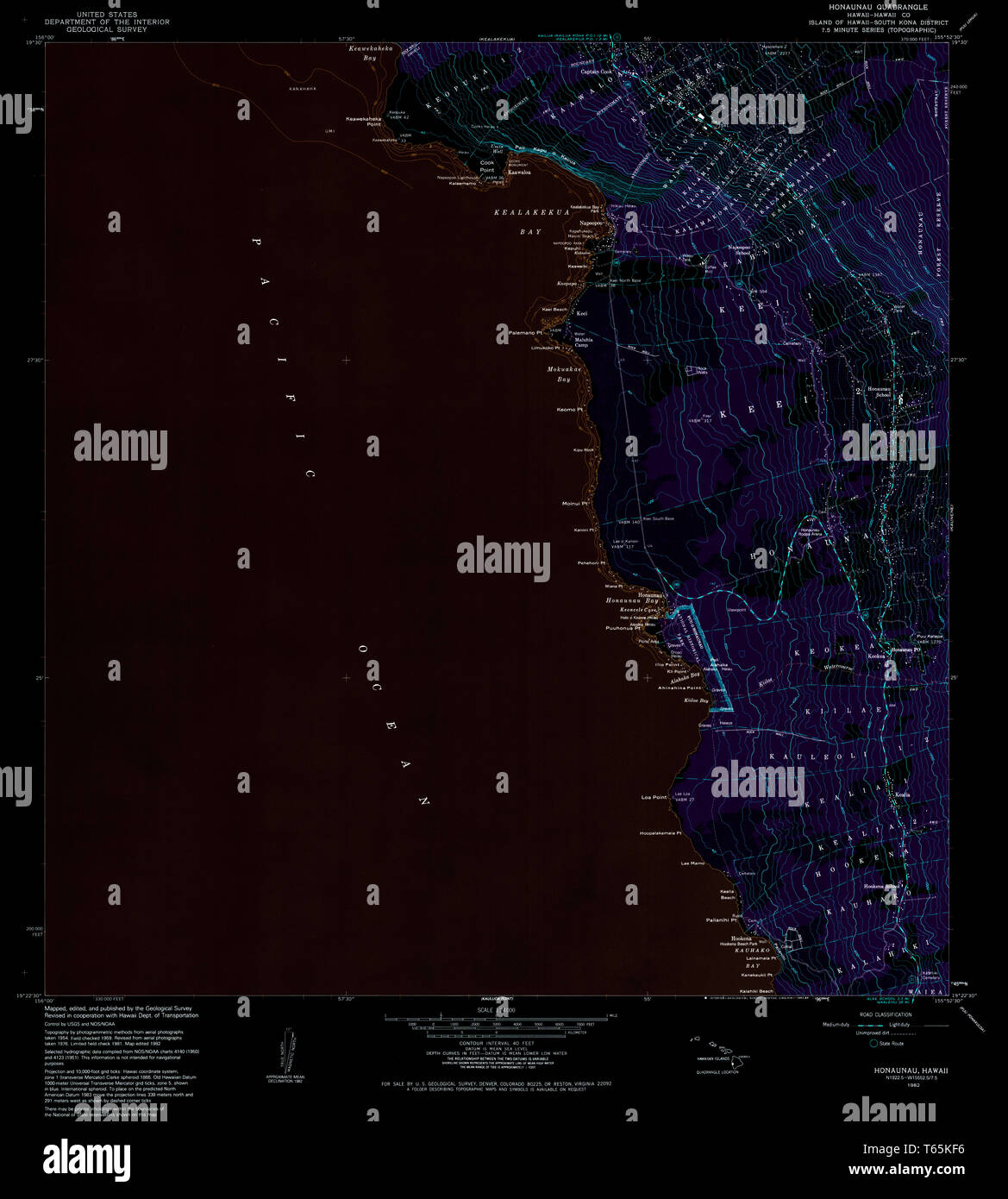 USGS TOPO Map Hawaii HI Honaunau 349283 1982 24000 Inverted Restoration ...