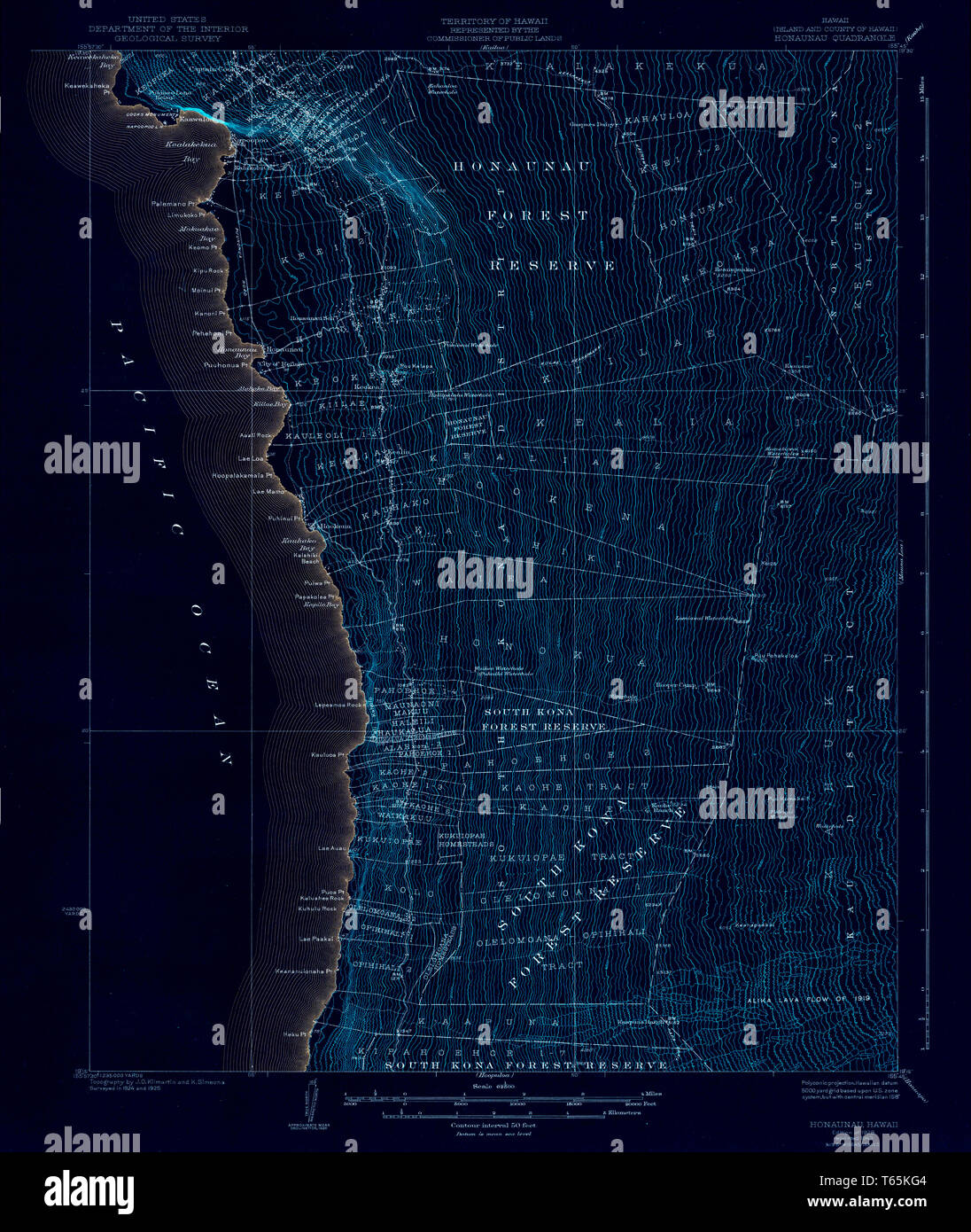 USGS TOPO Map Hawaii HI Honaunau 349830 1928 62500 Inverted Restoration ...