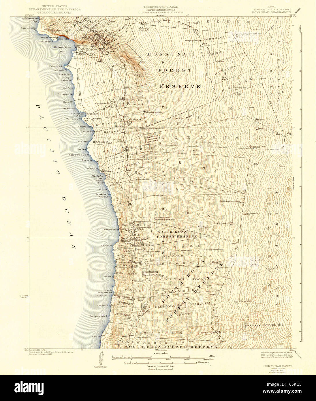 USGS TOPO Map Hawaii HI Honaunau 349830 1928 62500 Restoration Stock ...