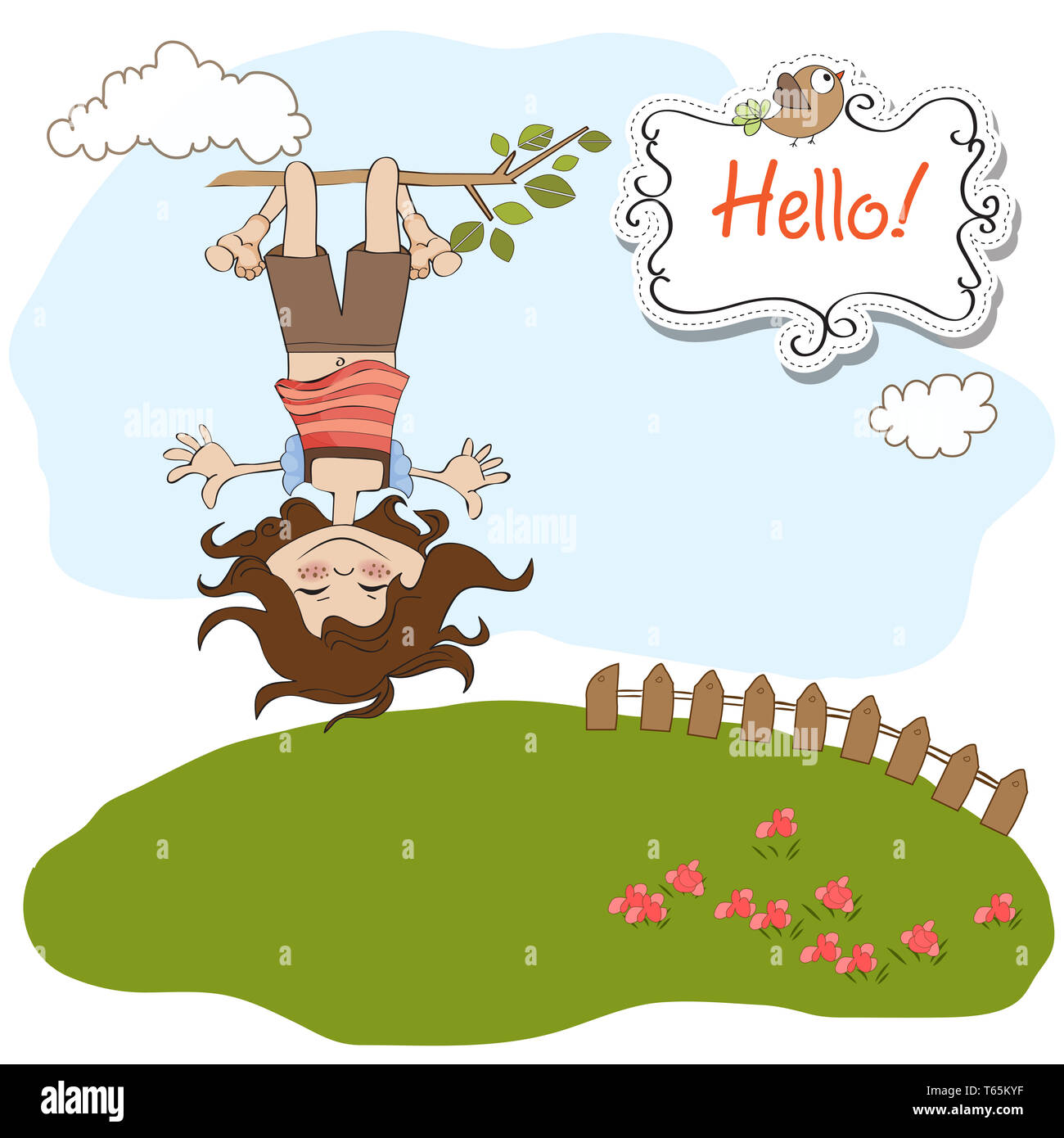 amused young girl standing with her head hanging down Stock Photo - Alamy